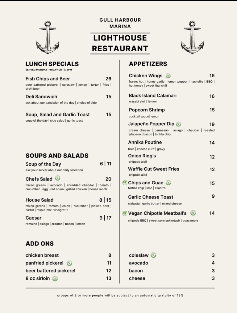 The Lighthouse Inn — Restaurant + Lounge – Gull Harbour Marina and ...